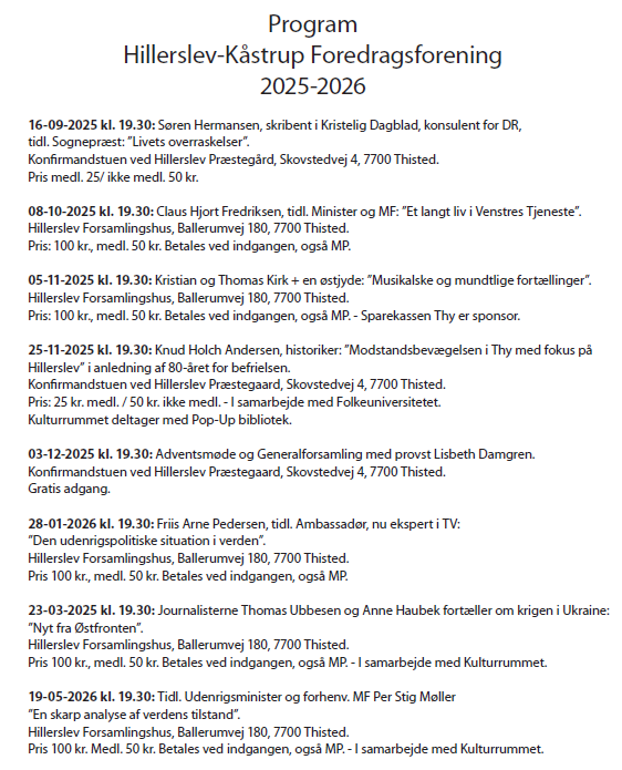 Historie, politik og perspektiv i foredragsrække i Hillerslev - Thy